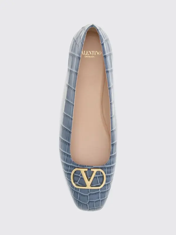 Valentino Garavani Vlogo Signature Croc-effect Leather Ballet Flats - Blue