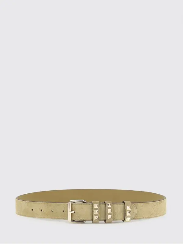 Valentino Garavani Rockstud Suede Leather Belt With Pin Buckle - Beige