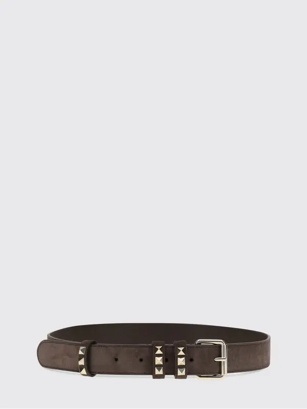 Valentino Garavani Rockstud Suede Leather Belt With Pin Buckle - Brown