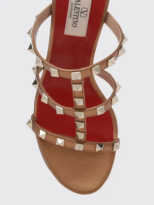 Valentino Garavani Rockstud Mule Sandals In Laminated Leather - Gold