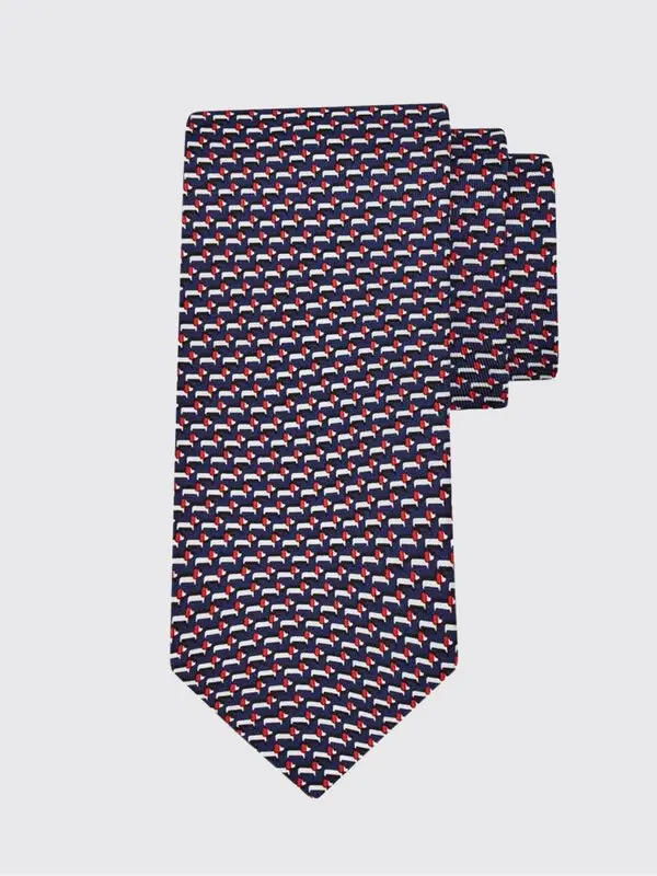 FERRAGAMO Pure Silk Tie With All-over Dachshund Print - Navy