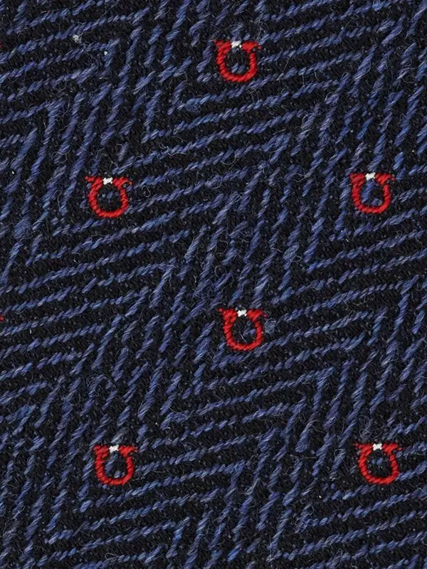 FERRAGAMO Gancini Monogram Chevron Neck Tie - Navy