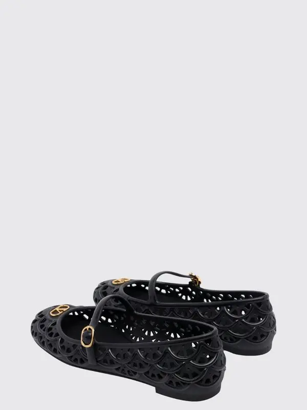 Valentino Garavani Ondette Perforated Rubber Mary Jane Ballet Flats With Vlogo - Black