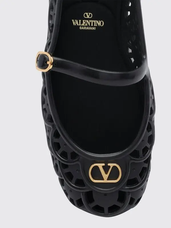Valentino Garavani Ondette Perforated Rubber Mary Jane Ballet Flats With Vlogo - Black