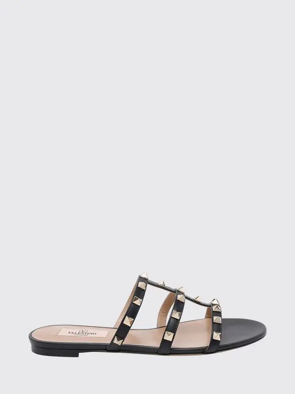 Valentino Garavani Rockstud Calfskin Slide Sandals - Black