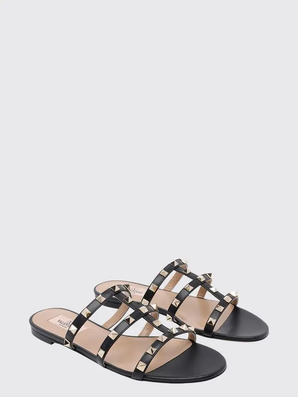 Valentino Garavani Rockstud Calfskin Slide Sandals - Black