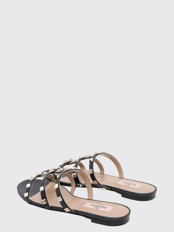 Valentino Garavani Rockstud Calfskin Slide Sandals - Black