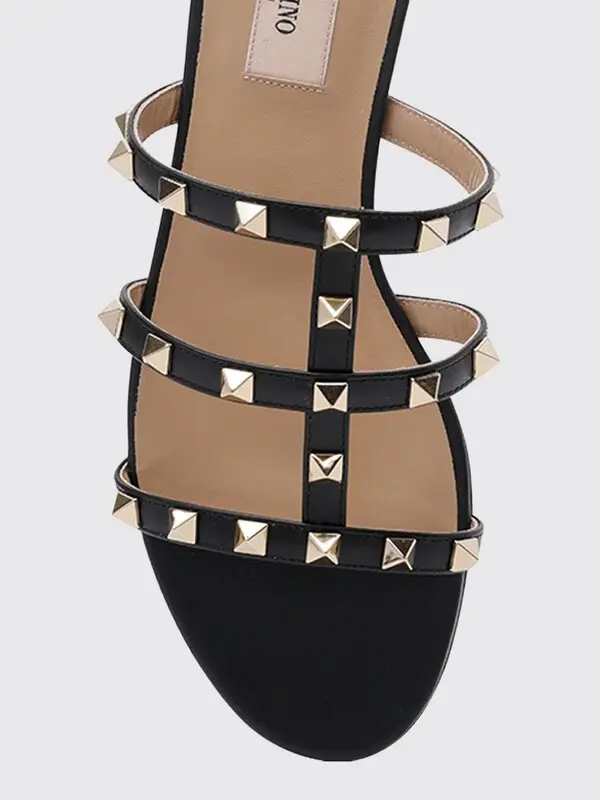 Valentino Garavani Rockstud Calfskin Slide Sandals - Black