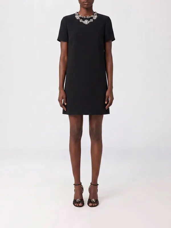 Valentino Garavani Wool And Silk Crêpe A-line Mini Dress With Crystal Embroidery - Black