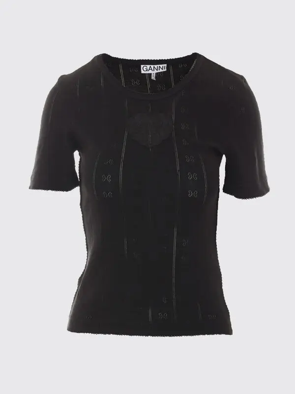 GANNI Short-sleeved Knit Top In Organic Cotton - Black