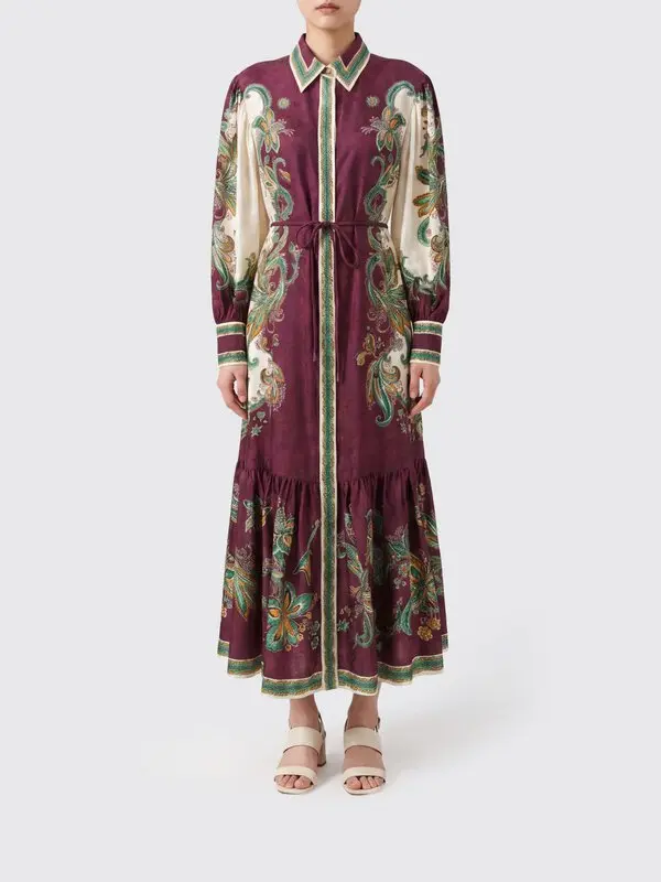 ALEMAIS Long Silk-blend Shirt Dress With Ethnic Print And Balloon Sleeves - Multicolor