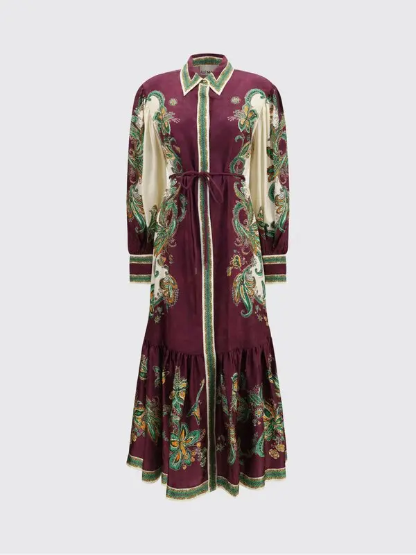 ALEMAIS Long Silk-blend Shirt Dress With Ethnic Print And Balloon Sleeves - Multicolor