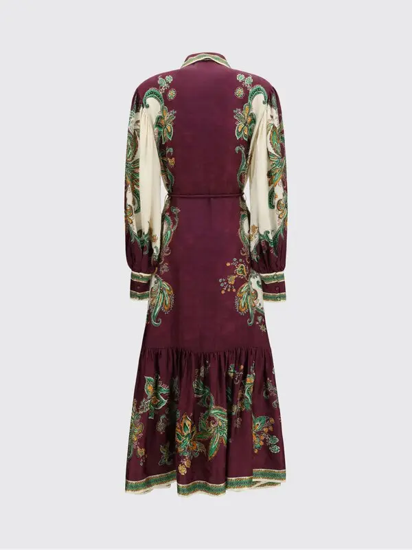 ALEMAIS Long Silk-blend Shirt Dress With Ethnic Print And Balloon Sleeves - Multicolor