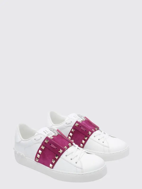 Valentino Garavani Rockstud Untitled Leather And Suede Sneakers - Fuchsia