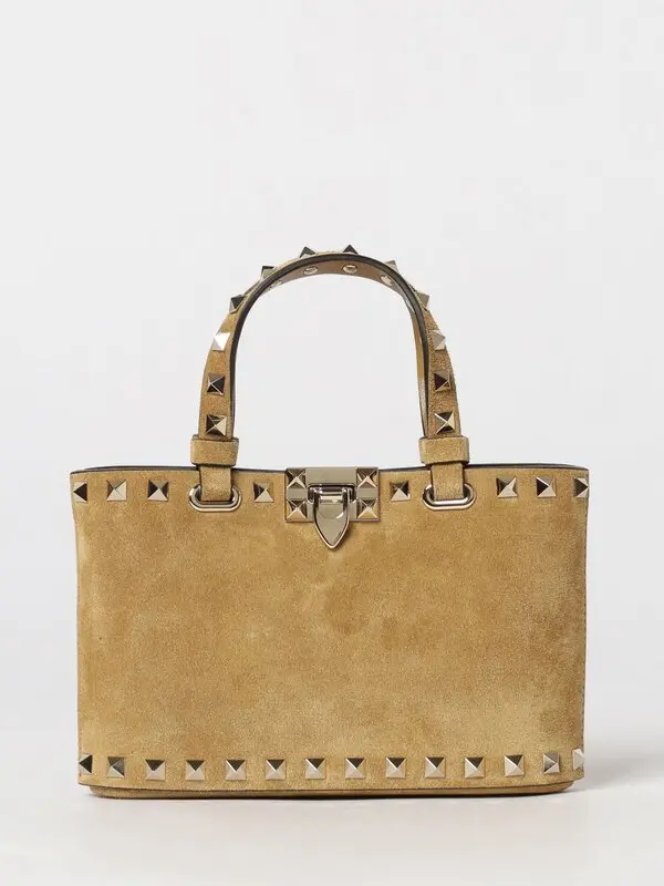 Valentino Garavani Rockstud Mini Handbag In Leather With Embroidery And Studs - Beige