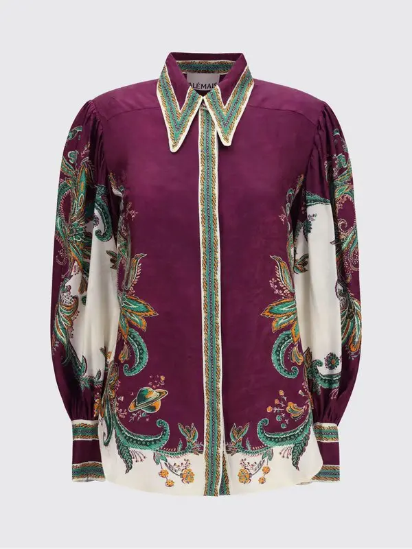ALEMAIS Slim Fit Ethnic Print Silk-blend Shirt With Balloon Sleeves