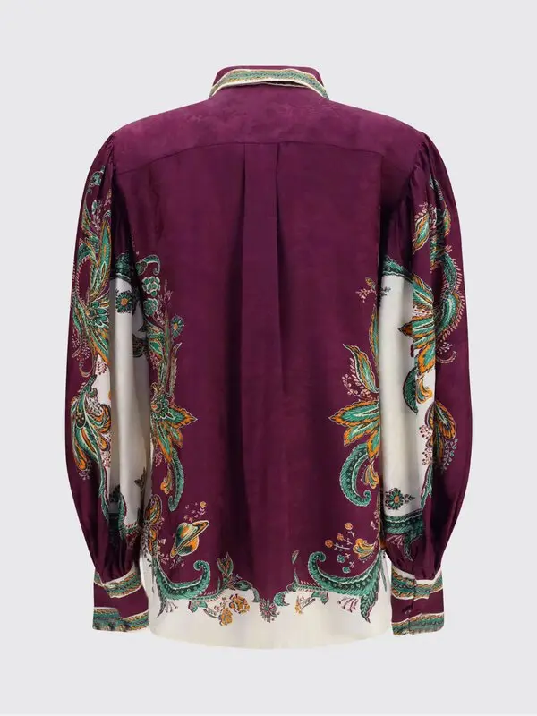 ALEMAIS Slim Fit Ethnic Print Silk-blend Shirt With Balloon Sleeves
