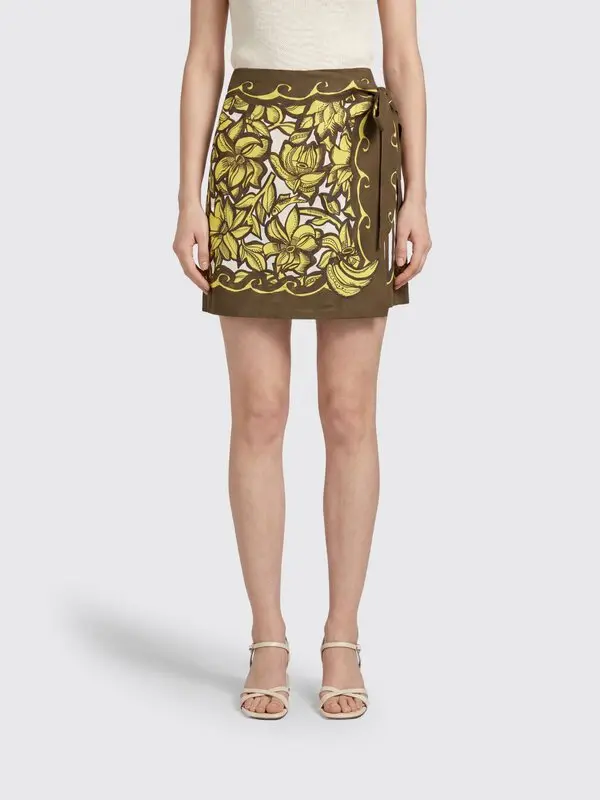 ALEMAIS Floral Print Hemp Wrap Mini Skirt - Yellow