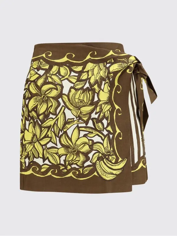 ALEMAIS Floral Print Hemp Wrap Mini Skirt - Yellow