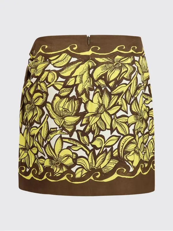 ALEMAIS Floral Print Hemp Wrap Mini Skirt - Yellow