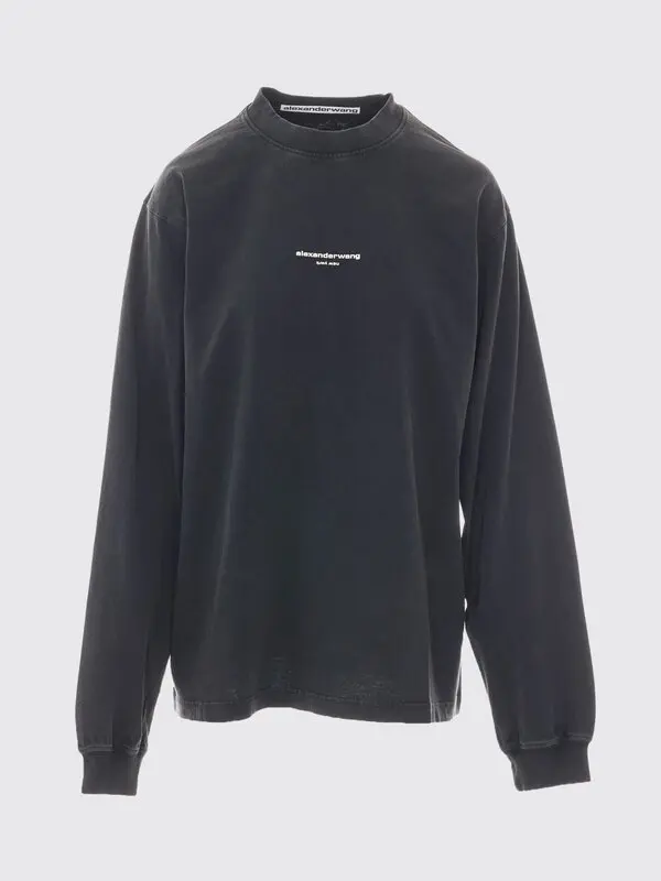 Alexander Wang Long Sleeve Cotton T-shirt With Contrast Logo - Black