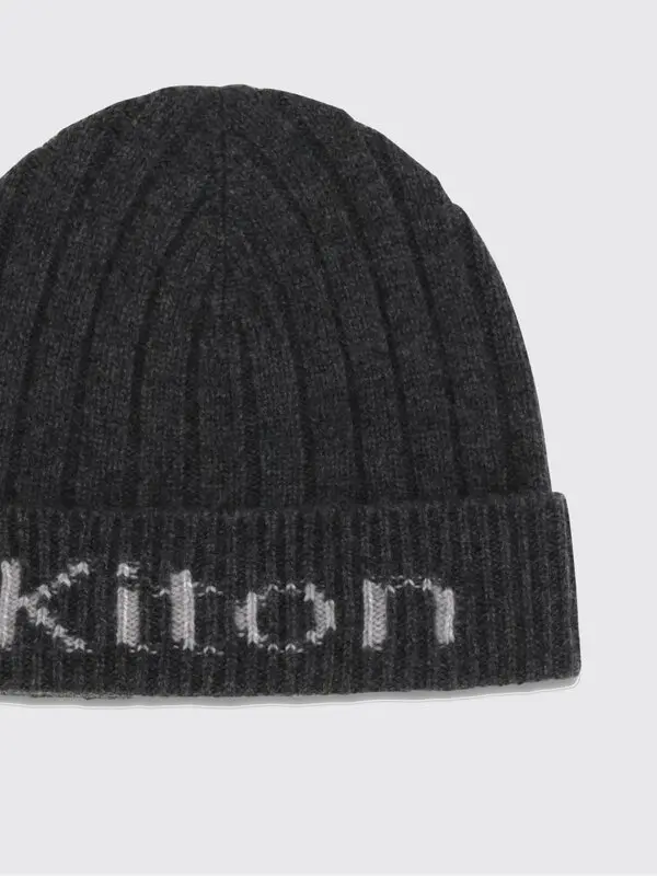 Kiton Ribbed Merino Wool Beanie With Jacquard Logo - Grey