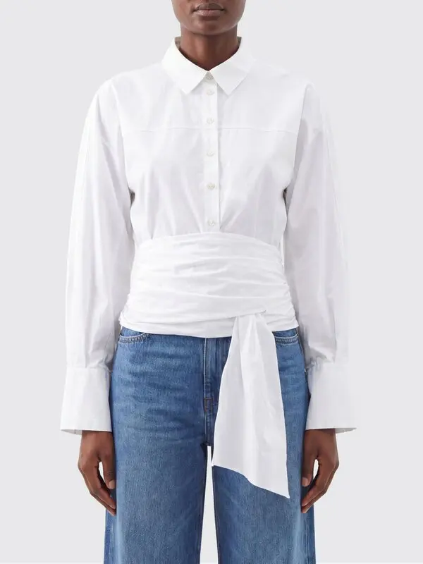 7 For All Mankind Slim Fit Cotton Shirt With Tie-front And Balloon Sleeves - White
