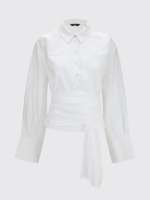 7 For All Mankind Slim Fit Cotton Shirt With Tie-front And Balloon Sleeves - White