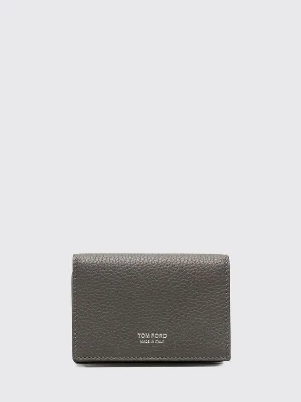 TOM FORD Calf Leather Card Holder With Flap And Snap Button Closure - Grey