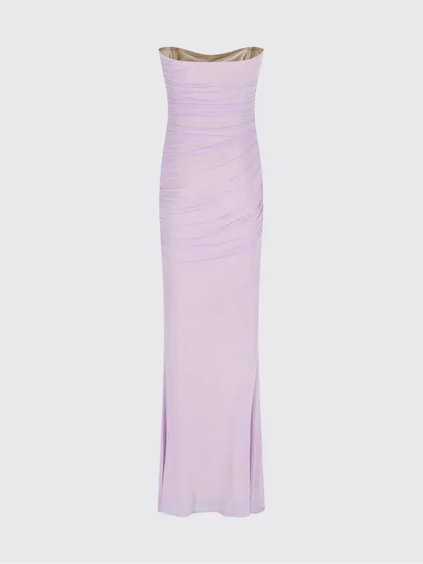 Retrofete Draped Crêpe Bustier Long Dress With Sweetheart Neckline