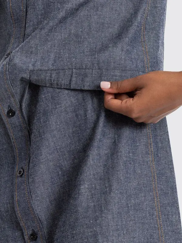 Sacai Asymmetrical Denim Midi Shirt Dress In Cotton With Patch Pockets