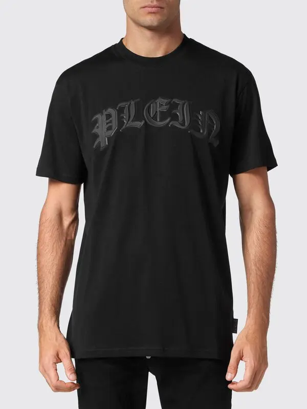 Philipp Plein Cotton Crewneck T-shirt With Front And Back Logo Print - Black