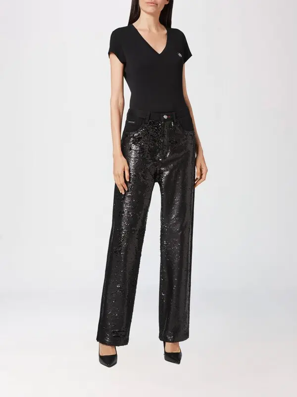 Philipp Plein Mid-rise Straight Leg Trousers With Sequin Embroidery