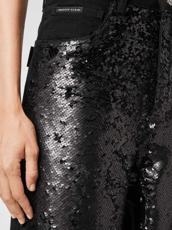 Philipp Plein Mid-rise Straight Leg Trousers With Sequin Embroidery