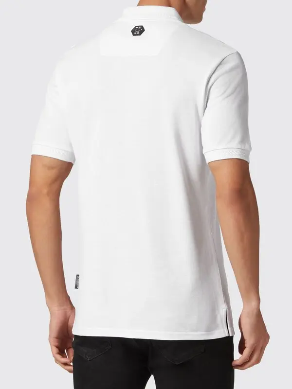 Philipp Plein Short-sleeve Cotton Polo Shirt With Skull Print And Logo - White