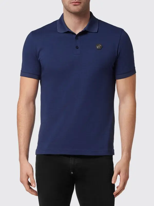 Philipp Plein Short-sleeve Cotton Polo Shirt With Skull Print And Logo - Turquoise