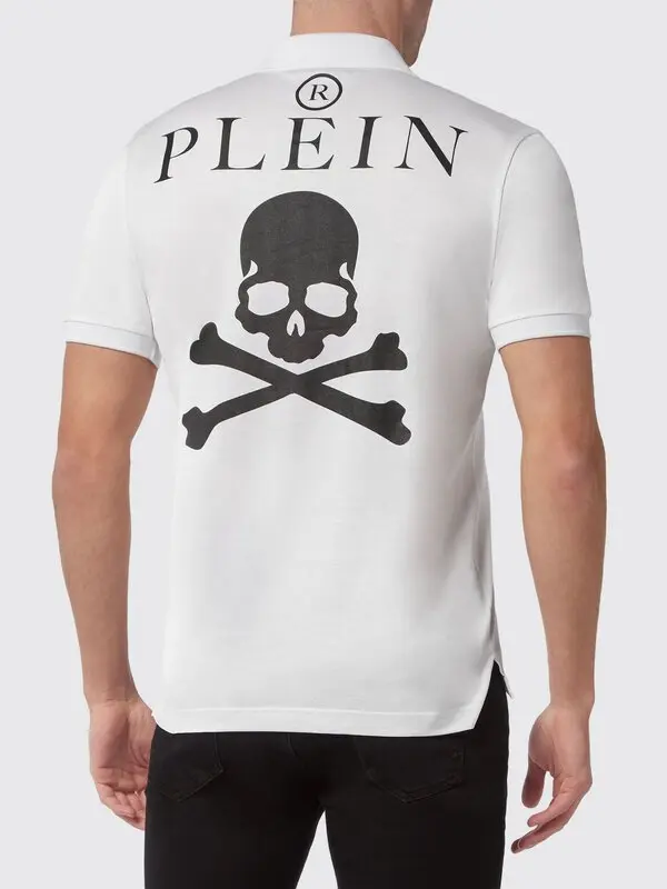 Philipp Plein Short-sleeve Cotton Polo Shirt With Skull Print And Logo - White