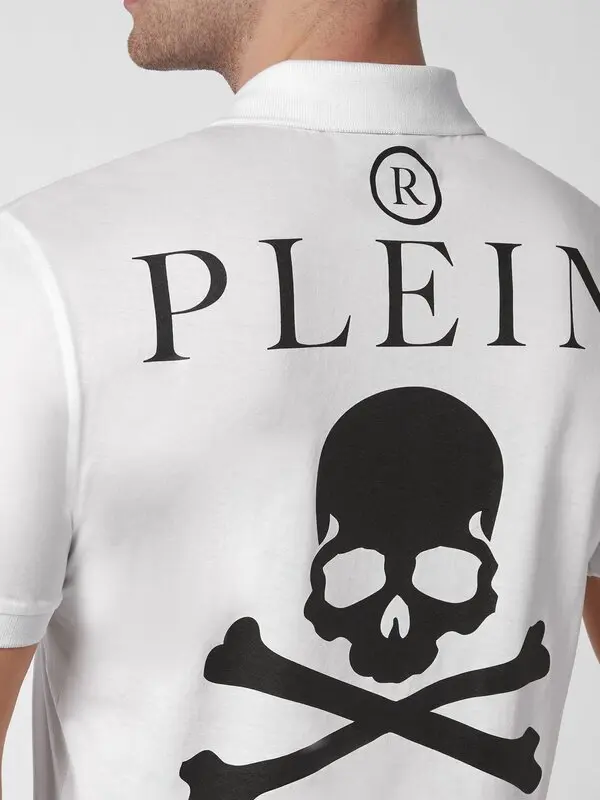 Philipp Plein Short-sleeve Cotton Polo Shirt With Skull Print And Logo - White