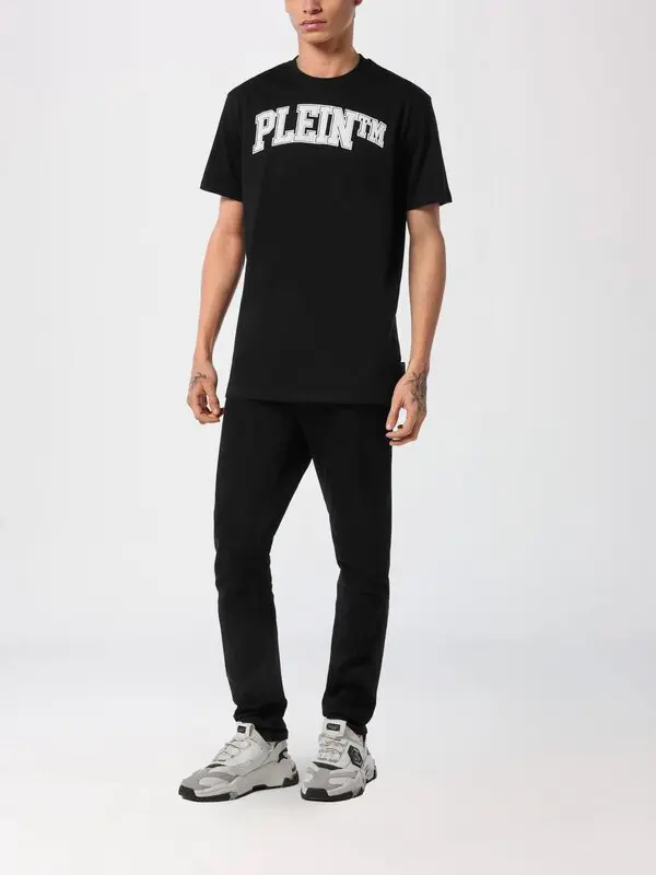 Philipp Plein Cotton T-shirt With Contrasting Lettering Logo Print On The Front - Black