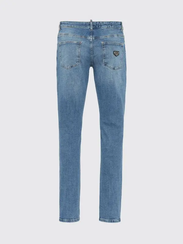 Philipp Plein Distressed Slim Fit Skinny Jeans In Cotton Denim With Metal Logo - Blue