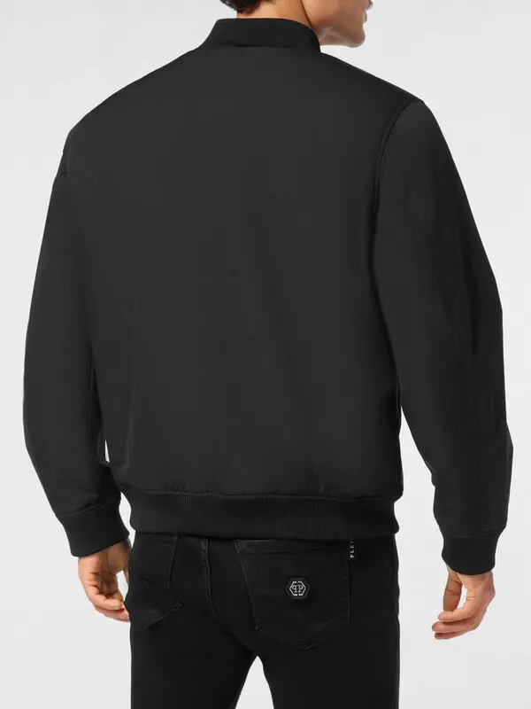 Philipp Plein Technical Fabric Bomber Jacket With Contrasting Logo And Zip Closure - Black
