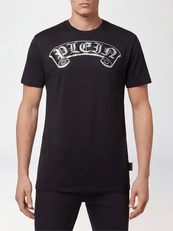 Philipp Plein Cotton T-shirt With Embroidered Logo And Rhinestone Application - Black