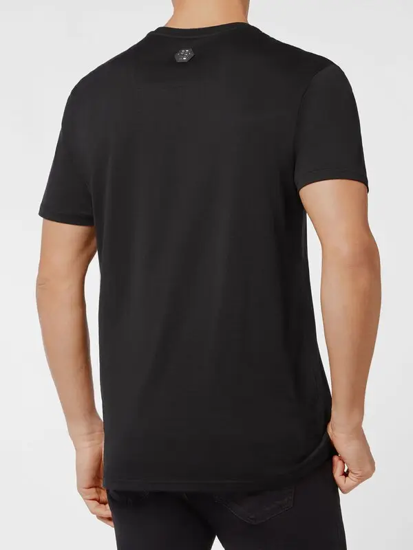Philipp Plein Cotton T-shirt With Embroidered Logo And Rhinestone Application - Black