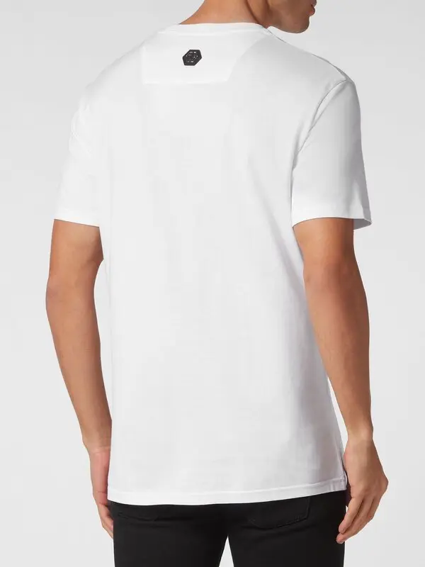 Philipp Plein Rhinestone Skull Logo Cotton Crew Neck T-shirt - White