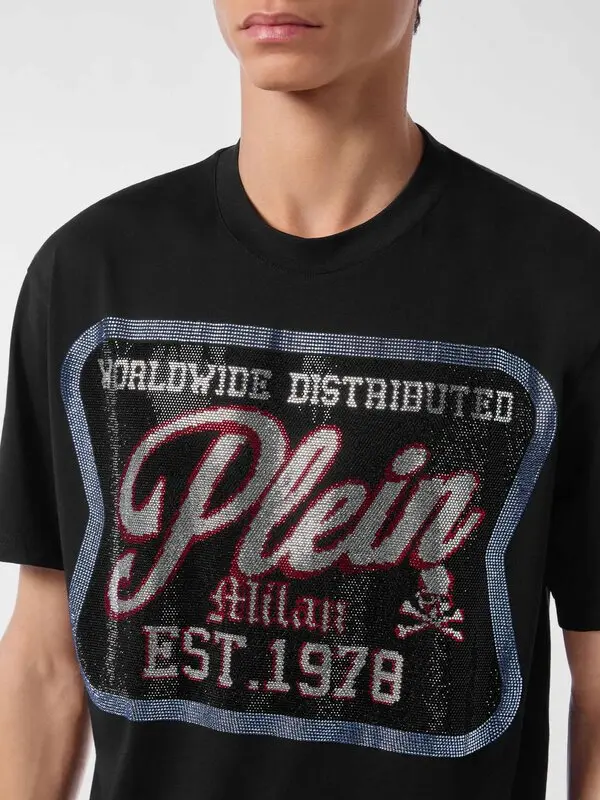 Philipp Plein Short-sleeved Cotton T-shirt With Contrasting Logo Print - Black