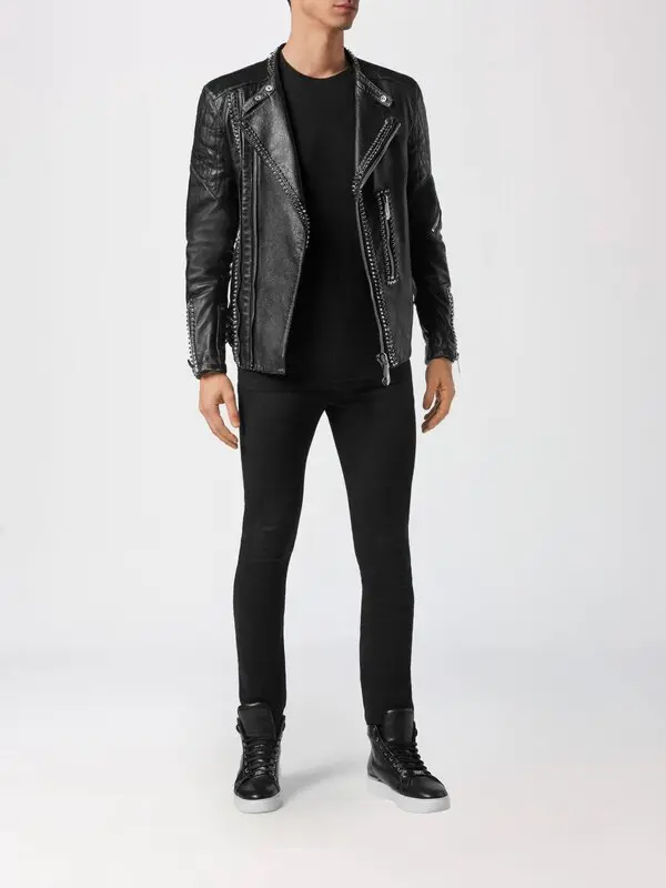 Philipp Plein Slim Fit Studded Calfskin Biker Jacket
