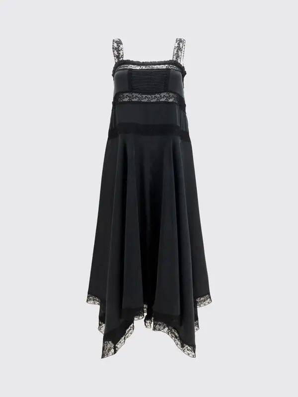 GANNI Asymmetrical Silk Midi Dress With Lace Inserts