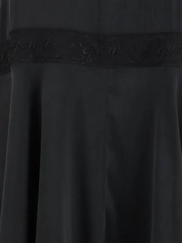 GANNI Asymmetrical Silk Midi Dress With Lace Inserts