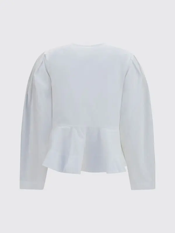 GANNI Cropped Cotton Jacket With Ruched Shoulders And Tie Fastening - White