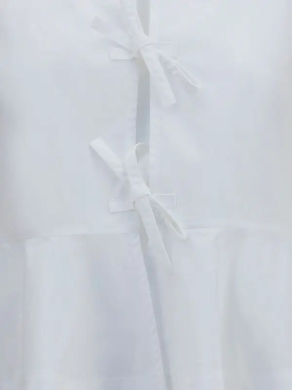 GANNI Cropped Cotton Jacket With Ruched Shoulders And Tie Fastening - White